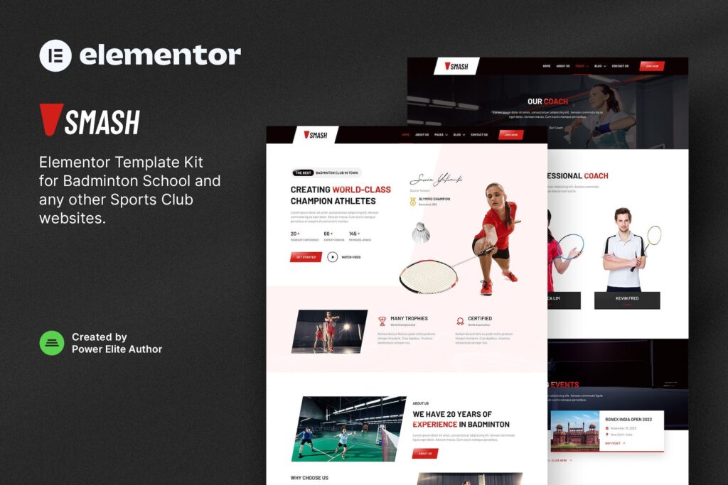 Smash – Badminton School & Sports Club Elementor Template Kit Nulled
