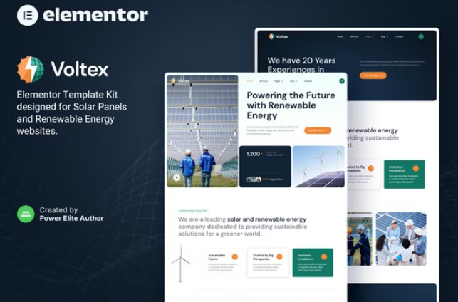 Voltex – Solar Panels & Renewable Energy Company Elementor Template Kit ...